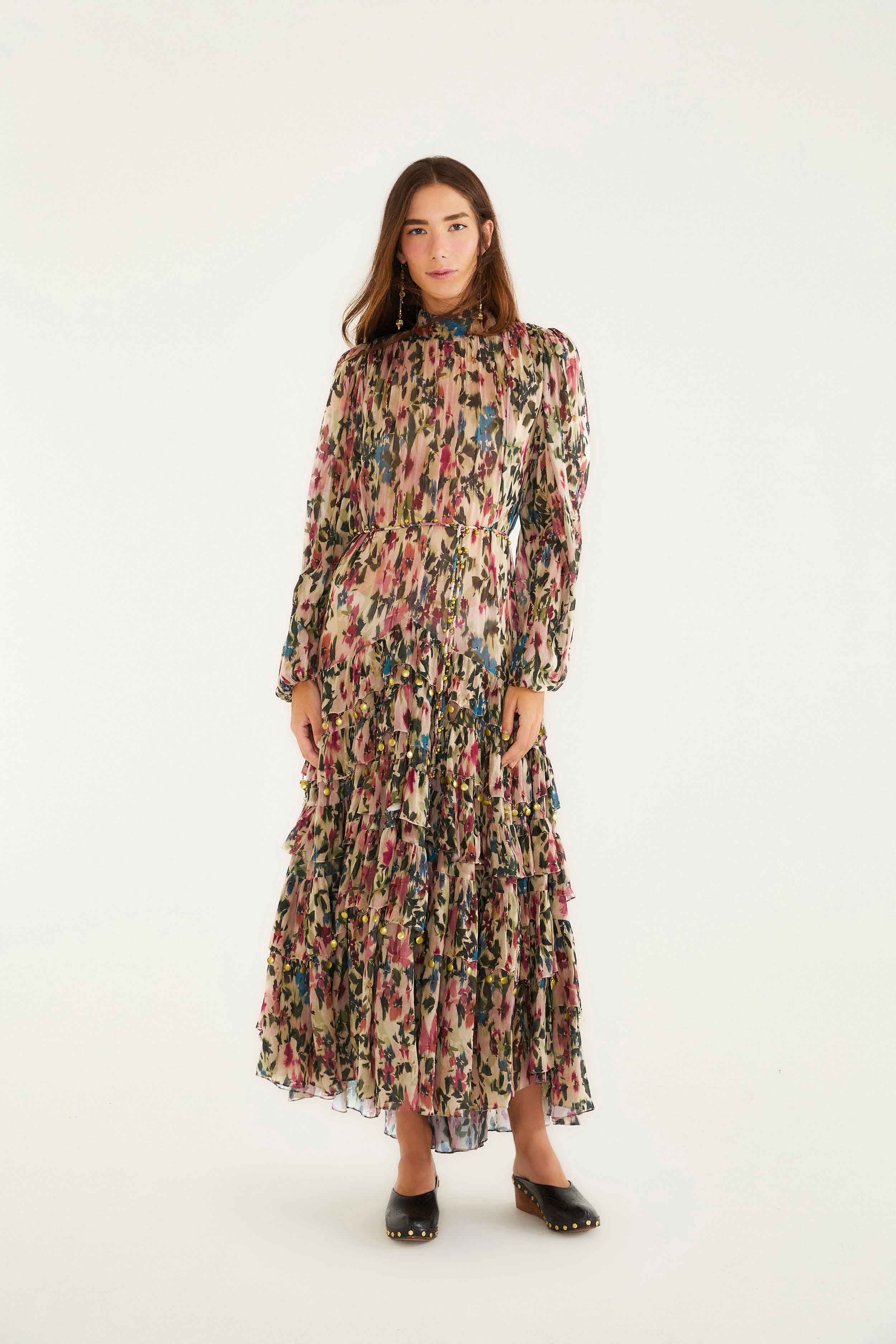 FARM RIO Long Sleeve Floral Maxi Dress